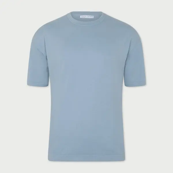 PAUL JAMES KNITWEAR Ultra Fine Cotton Silass Oversized Knitted T-shirt Light - Blue