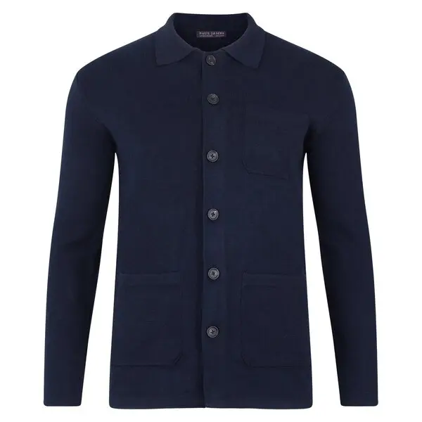 PAUL JAMES KNITWEAR Midweight Cotton Benjaminn Work Shirt Navy - Blue