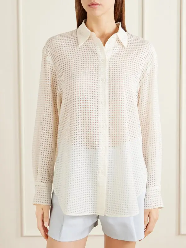 Another Tomorrow Gingham Point D'esprit Blouse