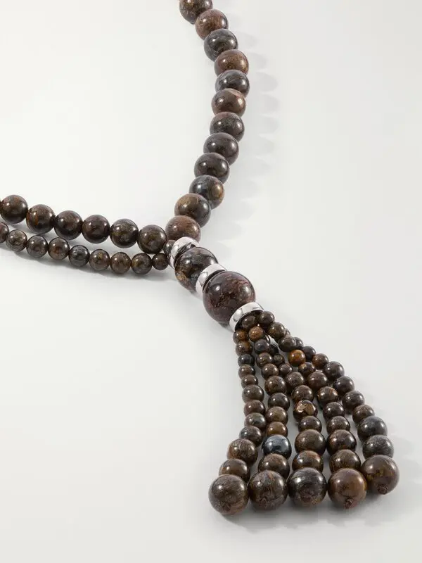Le Sundial Venice Opera Tasseled Sterling Silver Bronzite Necklace