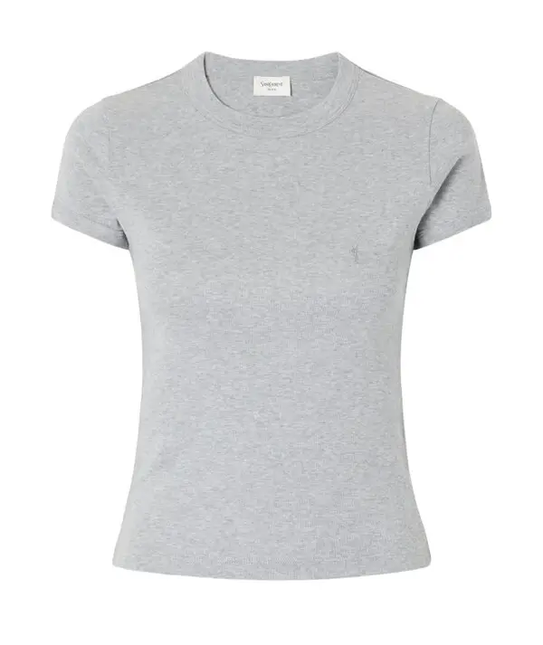 Saint Laurent Cropped Jersey T-shirt - Gray