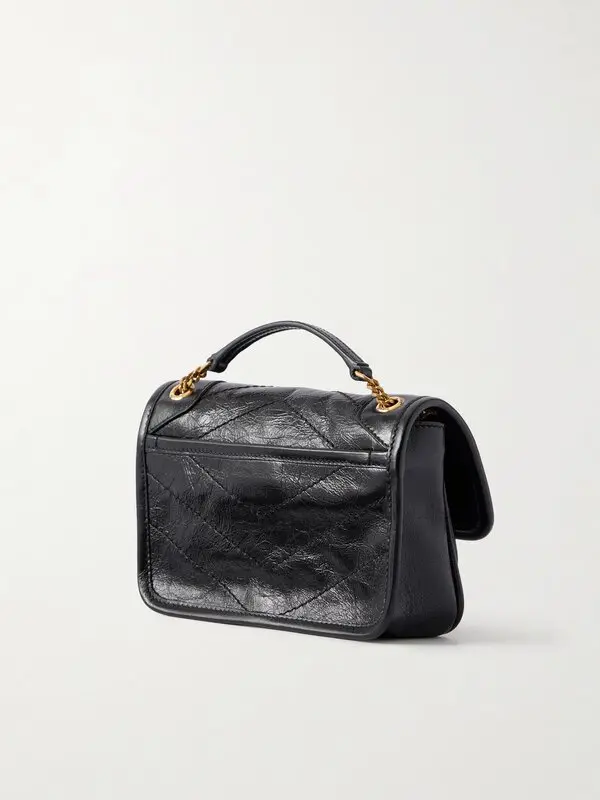 Saint Laurent Niki Cassandre-embellished Crinkled-leather Mini Bag