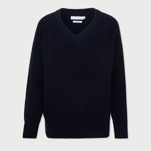 PAUL JAMES KNITWEAR Cotton Torii Ribbed V Neck Jumper Navy - Blue