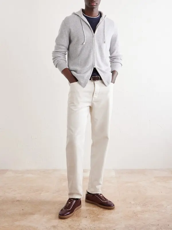 Eleventy Ribbed Cashmere Zip-up Hoodie