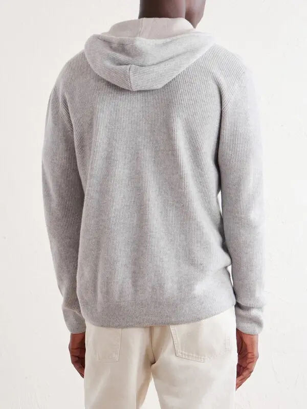 Eleventy Ribbed Cashmere Zip-up Hoodie