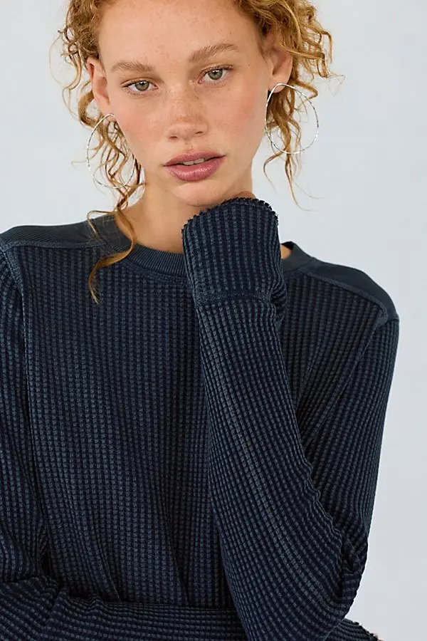 Free People Baby Blake Cropped Thermal Top - Outer Space
