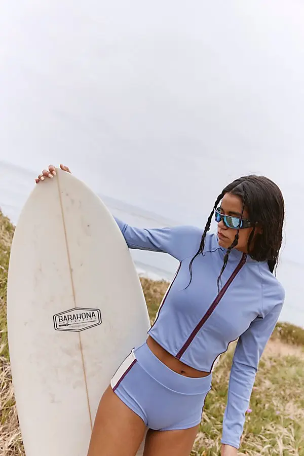 RHYTHM Piper Zip-front Rash Guard Top - Blue Suede