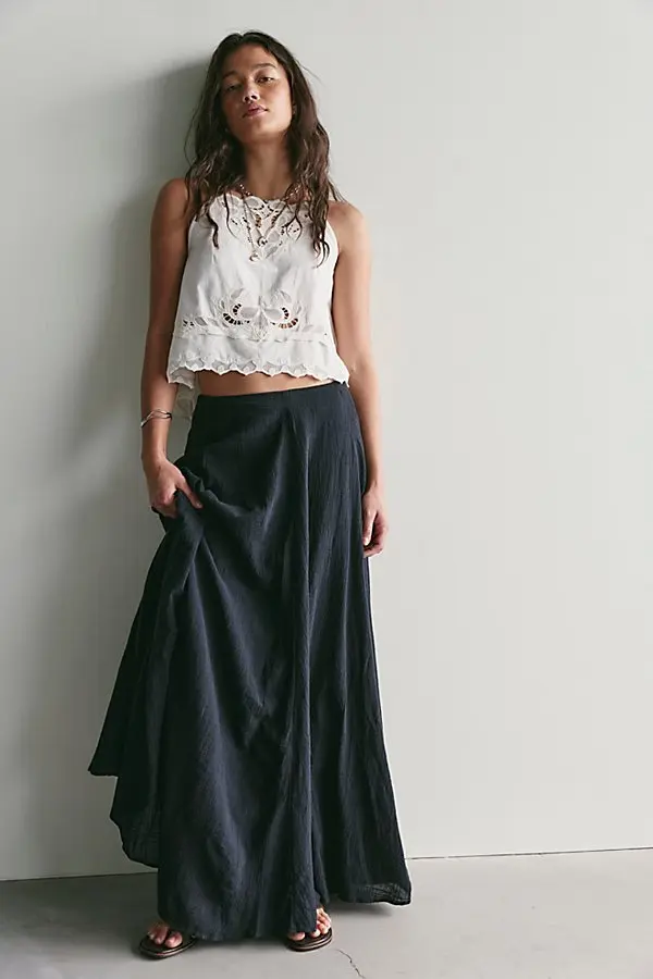 Free People Ives Solid Maxi Skirt - Black