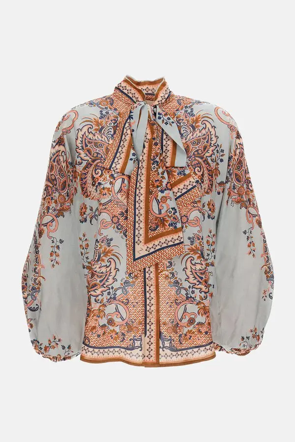 Zimmermann Silk Paisley Floral Print Blouse With Bow Detail - Multicolor