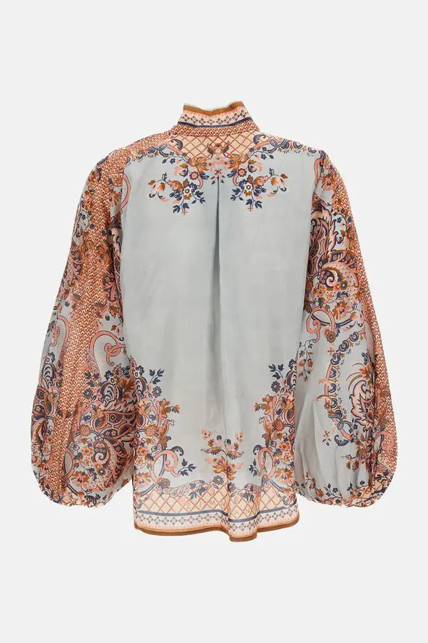 Zimmermann Silk Paisley Floral Print Blouse With Bow Detail - Multicolor