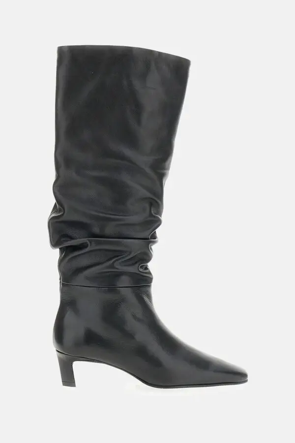 ALOHAS Kalila Knee-high Leather Boots With Block Heel - Nero