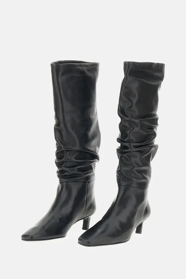 ALOHAS Kalila Knee-high Leather Boots With Block Heel - Nero