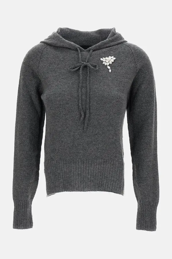 Simone Rocha Crystal Embellished Cashmere Hooded Sweater - Grey