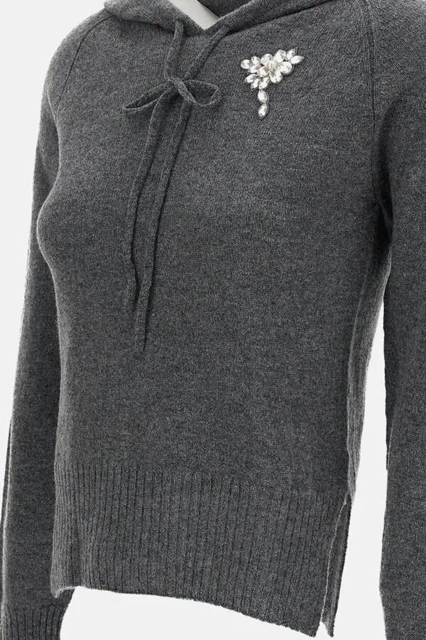 Simone Rocha Crystal Embellished Cashmere Hooded Sweater - Grey