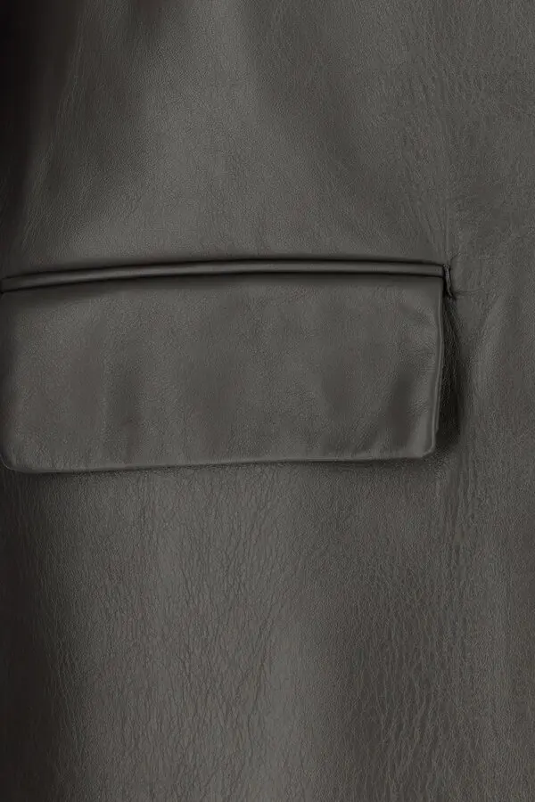 RIER Rieri Dark Leather Jacket With High Collar