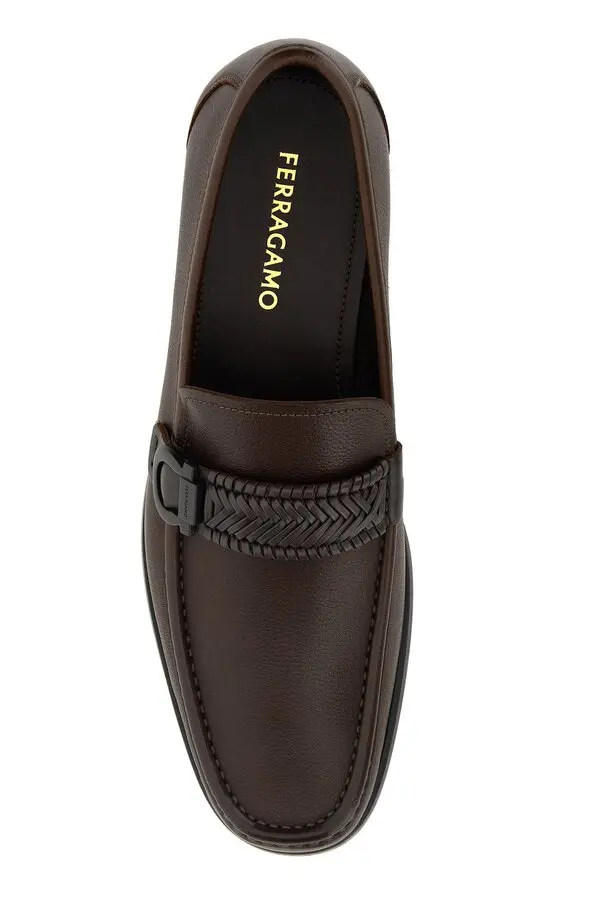 FERRAGAMO Dark Leather Caspian Loafers