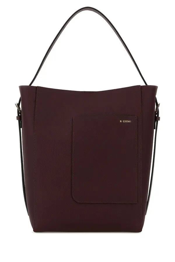 VALEXTRA Burgundy Leather Soft Bucket Bag