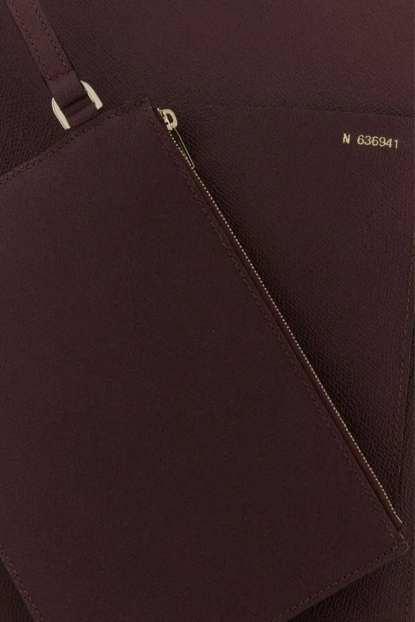 VALEXTRA Burgundy Leather Soft Bucket Bag