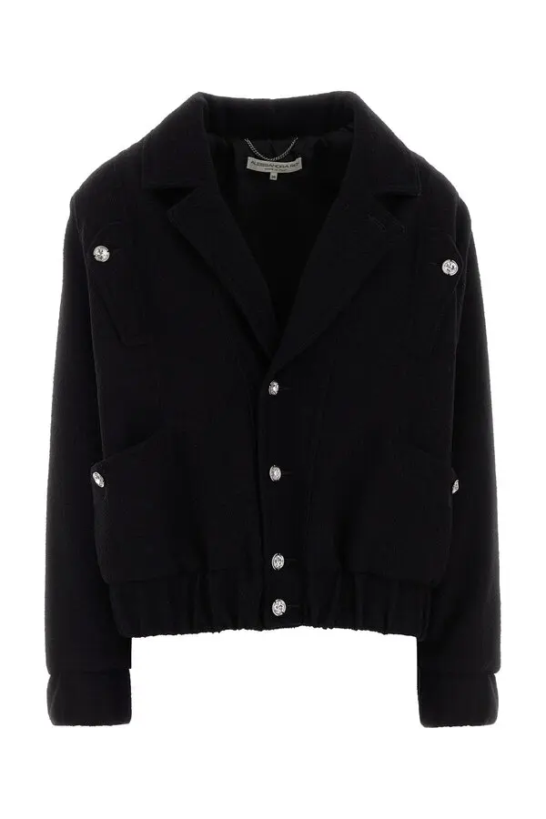 Alessandra Rich Boucle Oversize Bomber Jacket - Black