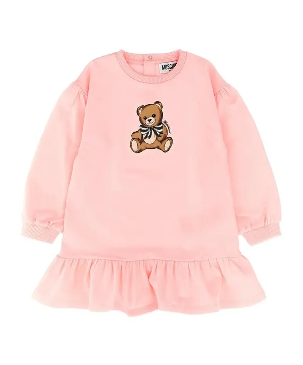 Moschino Teddy Bear Graphic Puff Sleeve Dress - Pink