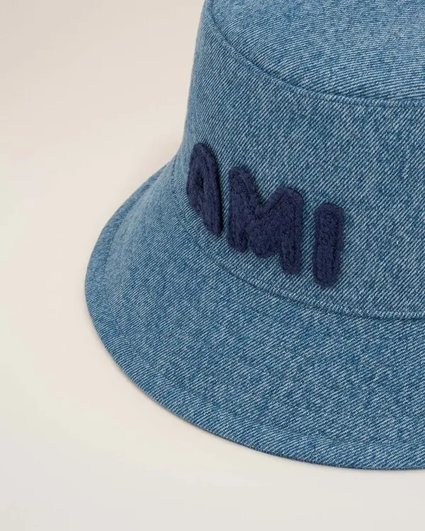 AMI Paris Logo Patch Denim Bucket Hat