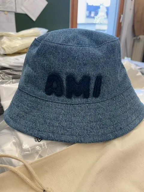 AMI Paris Logo Patch Denim Bucket Hat