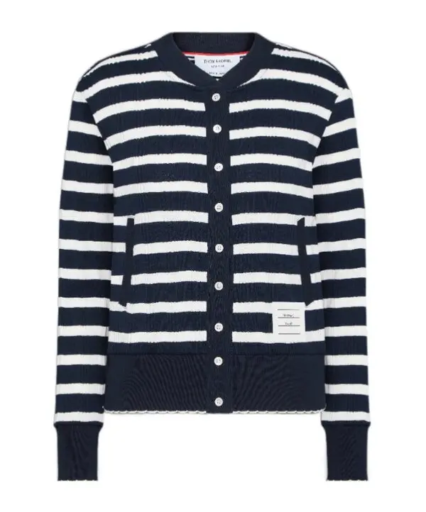 Thom Browne Striped Ribbed Scallop Cardigan - Black