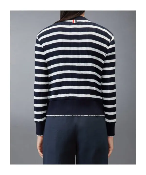 Thom Browne Striped Ribbed Scallop Cardigan