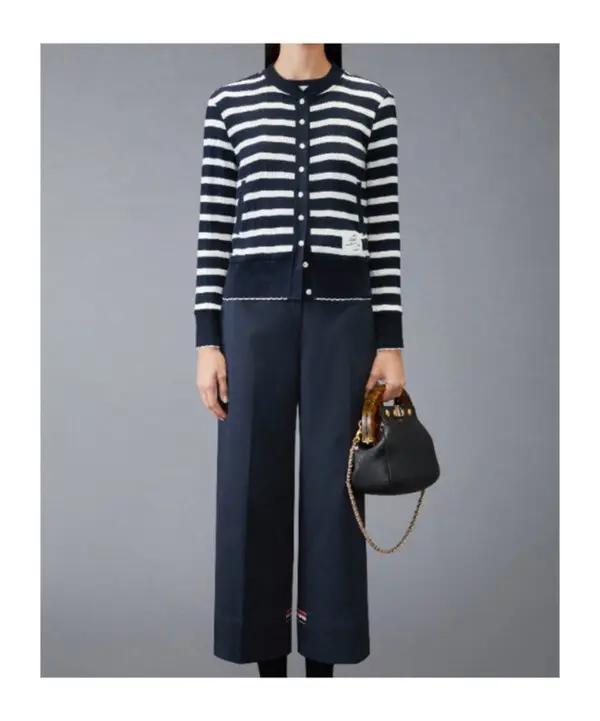 Thom Browne Striped Ribbed Scallop Cardigan