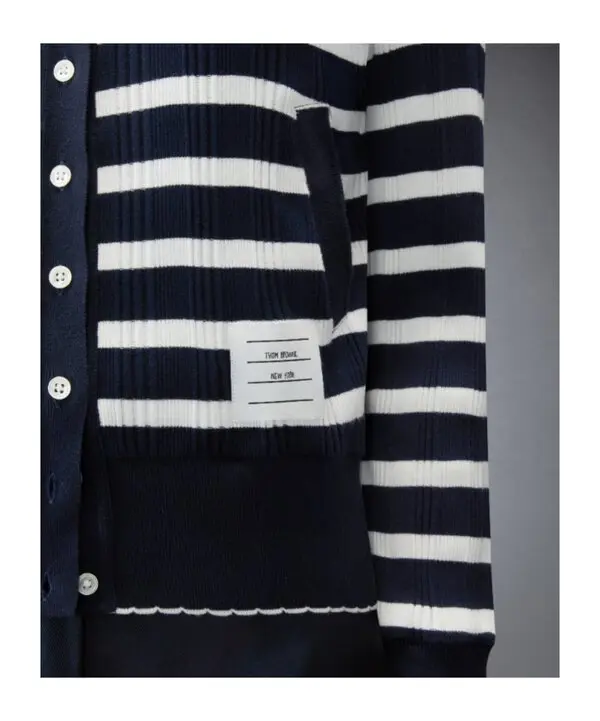 Thom Browne Striped Ribbed Scallop Cardigan