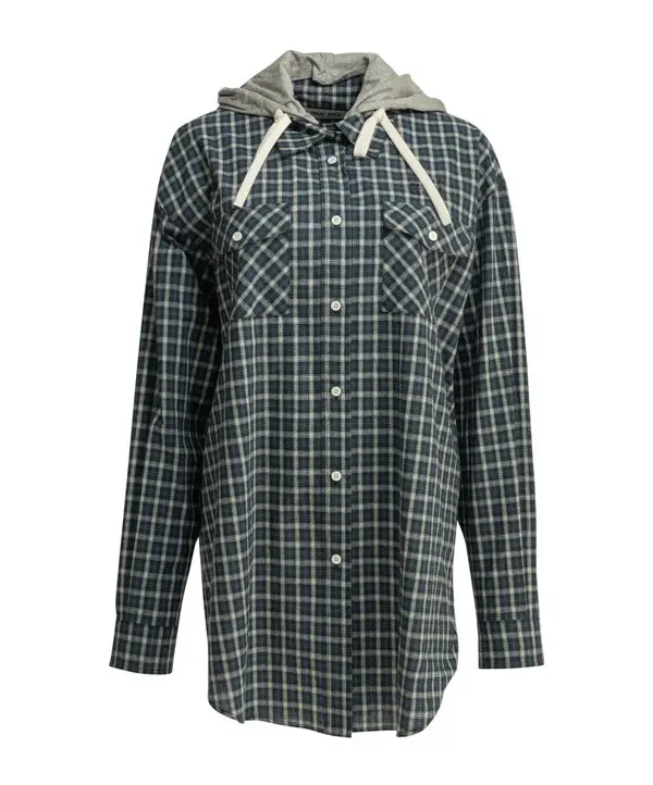 Miu Miu Check-pattern Hooded Shirt - F022x