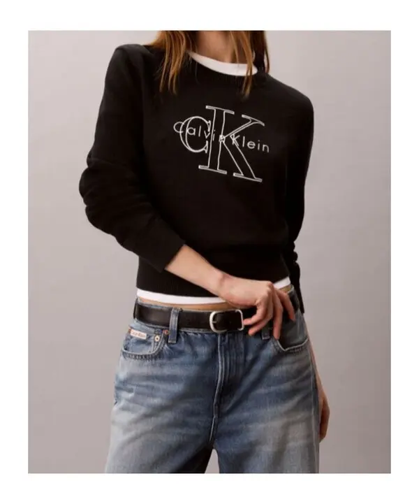 Calvin Klein Logo Embroidered Cropped Sweater