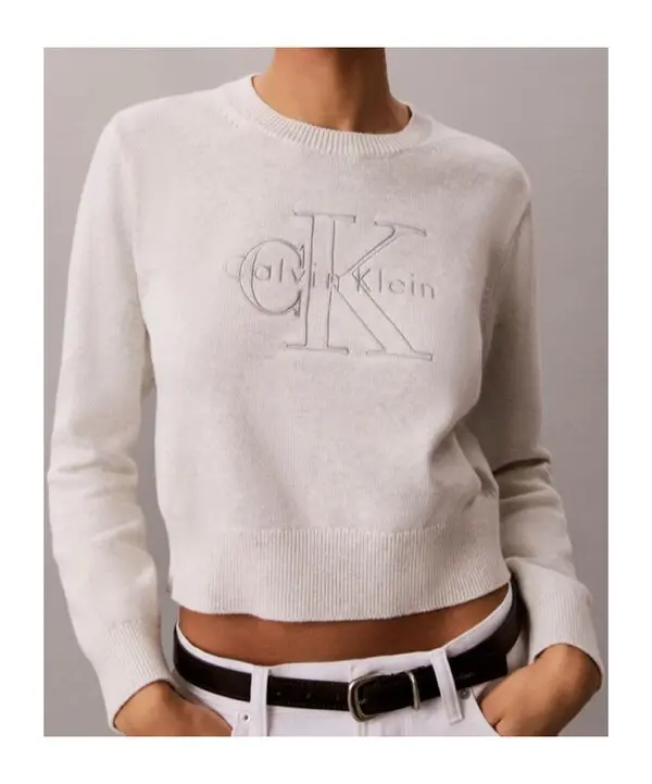 Calvin Klein Logo Embroidered Cropped Sweater