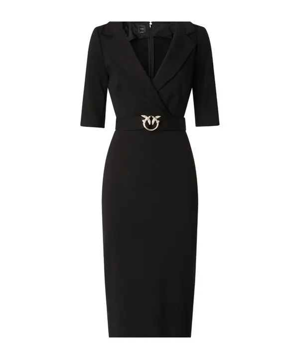 Pinko Short Sleeve Belted Dress With V-neck - Black