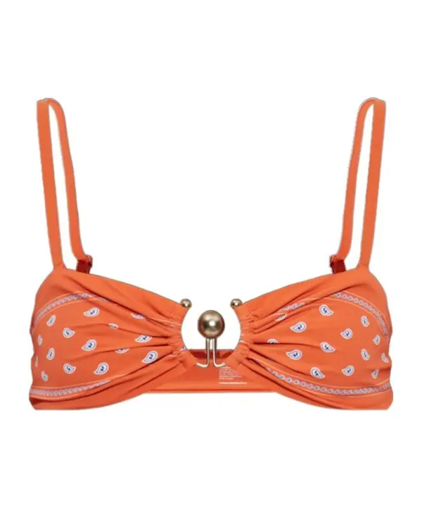 Christopher Esber Ruffled Strapless Bikini Top With Center Accessory - Carnelianbandanaprint