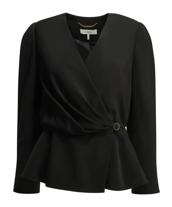 Chloé Draped Peplum Top With V-neck And Ring Detail