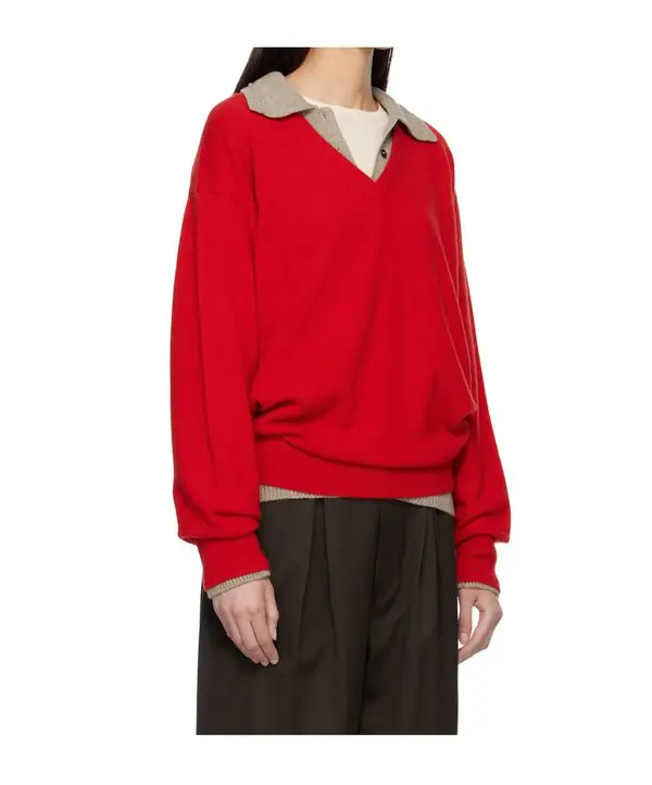 SSSTEIN Cashmere Knitted V-neck Long-sleeved Sweater