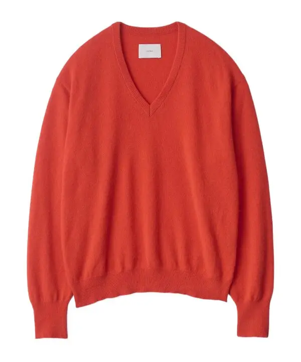 SSSTEIN Cashmere Knitted V-neck Long-sleeve Sweater - Red