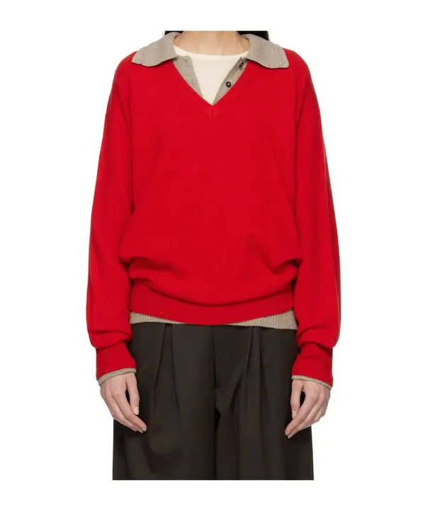 SSSTEIN Cashmere Knitted V-neck Long-sleeve Sweater