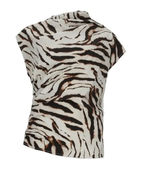 GANNI Draped Open-back Top With Abstract Zebra Print - Egret