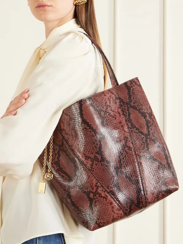Chloé Spin Embellished Snake-effect Leather Tote