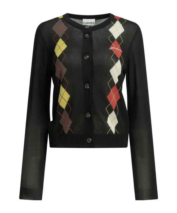 GANNI Argyle Buttoned Cardigan - Black