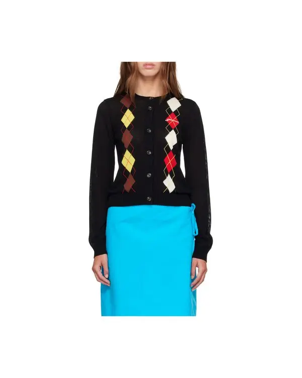 GANNI Argyle Buttoned Cardigan - Black