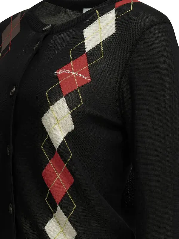 GANNI Argyle Buttoned Cardigan - Black