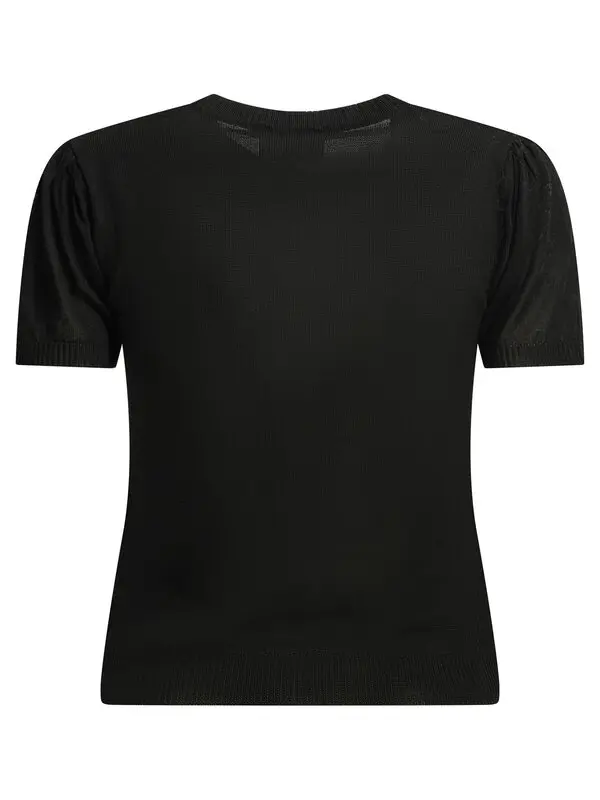 GANNI Argyle Short-sleeve Knitted Top - Black