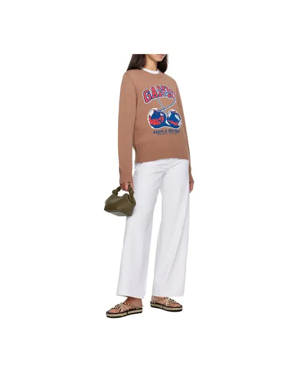 GANNI Crewneck Jumper With Cherry Graphic - Brown