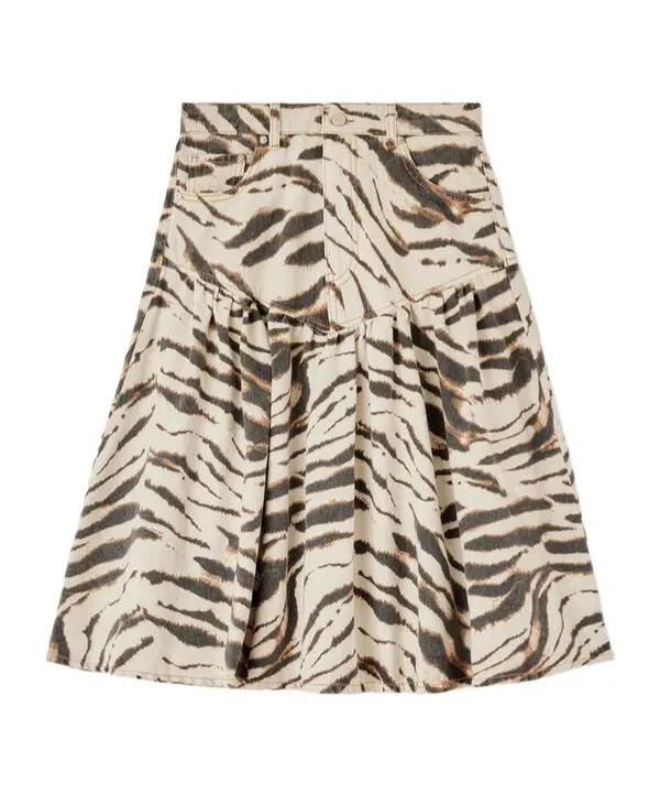 GANNI Printed Denim Skirt - Egret