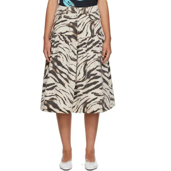 GANNI Printed Denim Skirt - Egret
