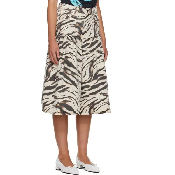 GANNI Printed Denim Skirt - Egret