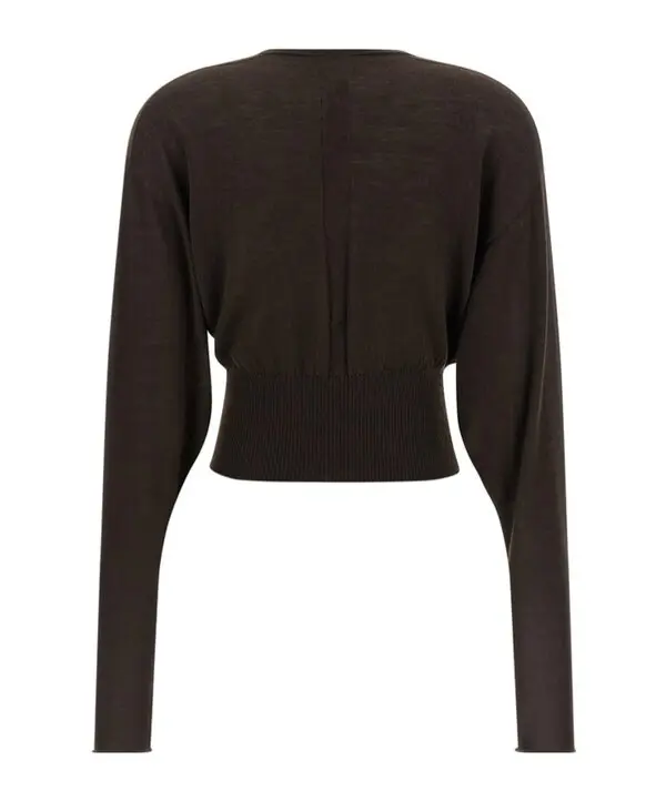 Rick Owens Cropped V-neck Batwing Wool Sweater